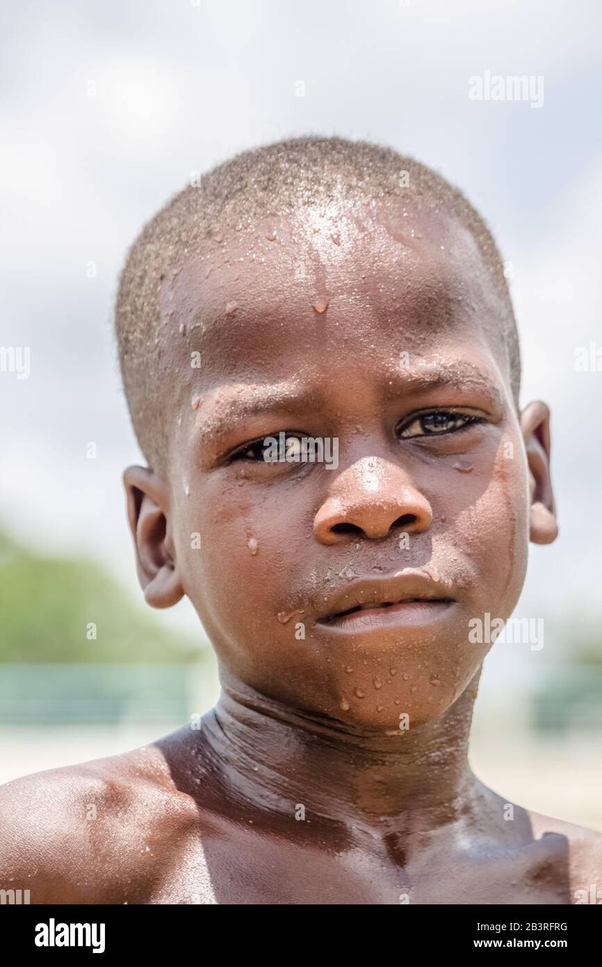 Sumbe / Angola - 02 25 2020: View of a portrait of African boy, child ...