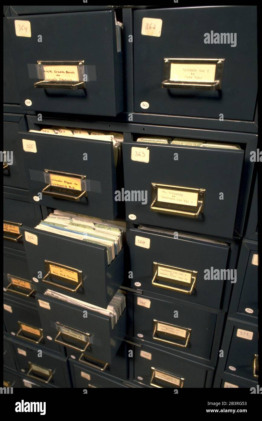 Austin Texas USA, circa 1992: Filing drawers full of paper abstract ...