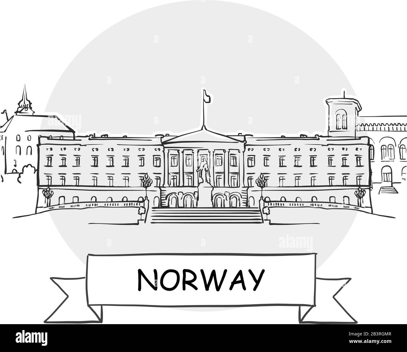 Norway Hand-Drawn Urban Vector Sign. Black Line Art Illustration with ...
