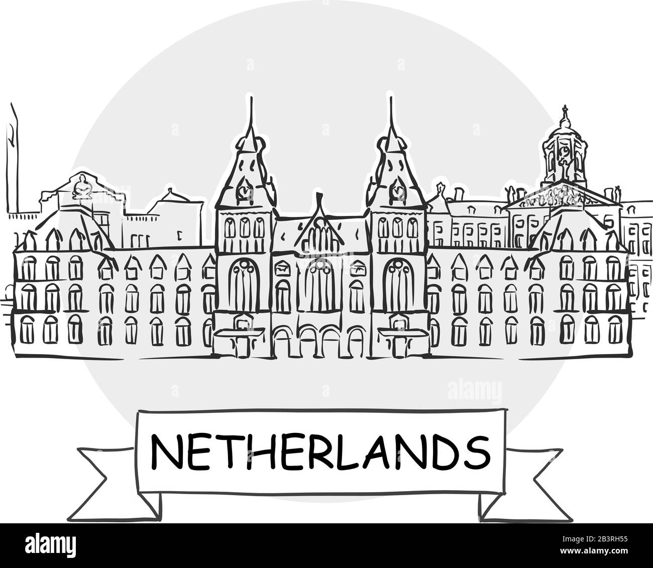 Netherlands Hand-Drawn Urban Vector Sign. Black Line Art Illustration ...