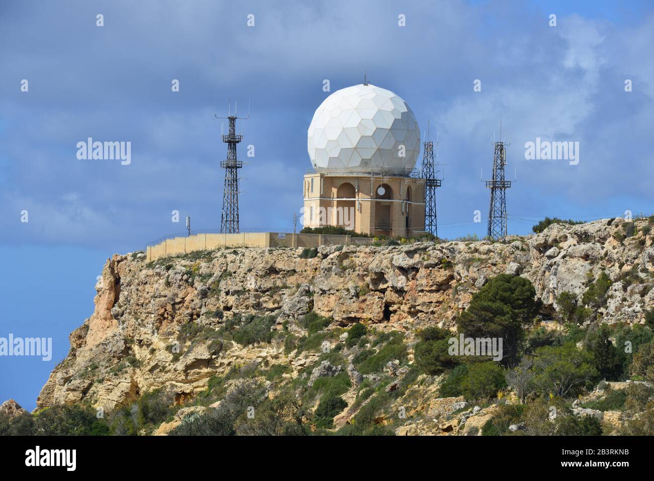 Communications dome and cellular towers on Dingli cliffs in Malta Stock ...