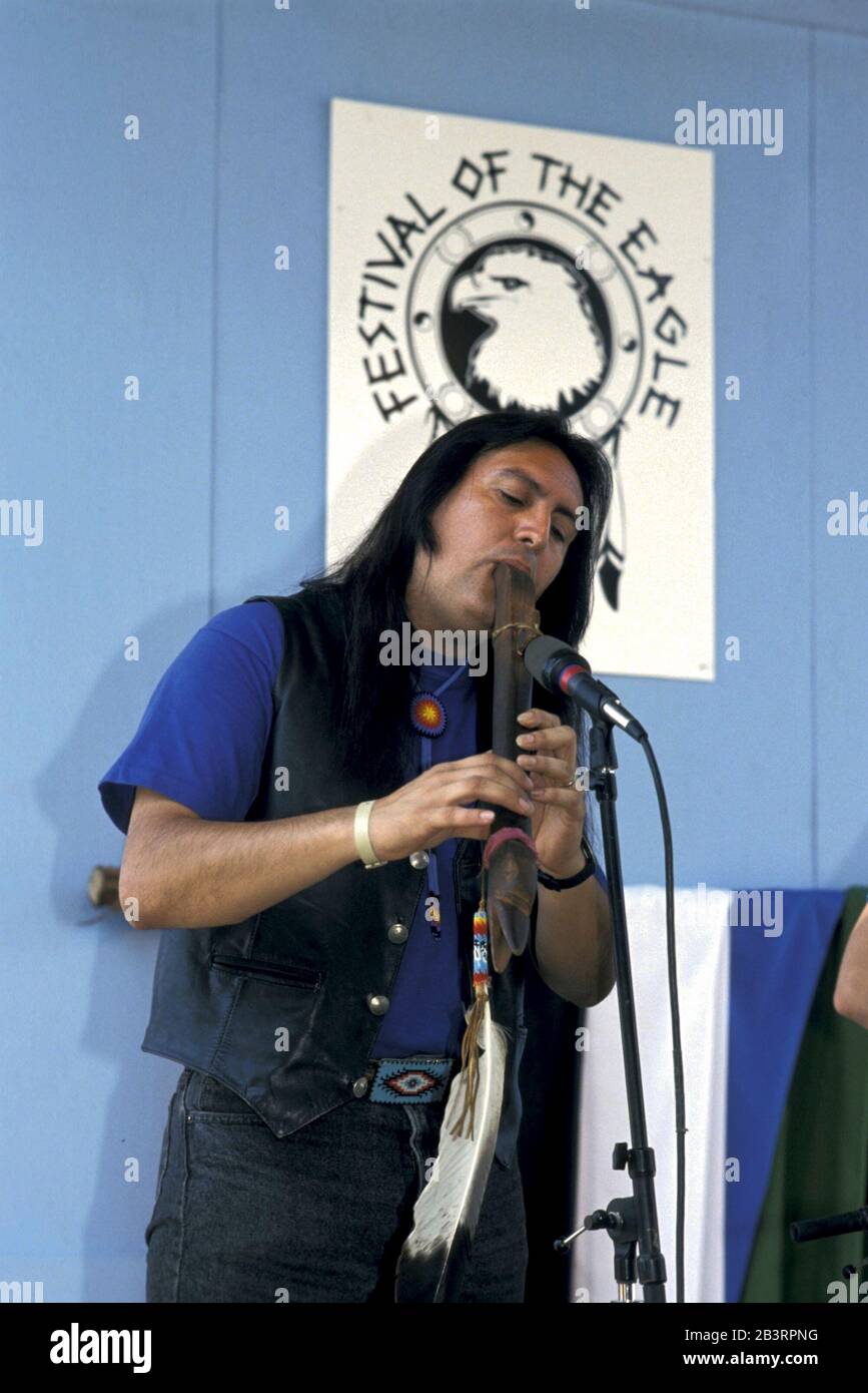 Kerrville, Texas USA, circa 1990: Native American musician plays a ...