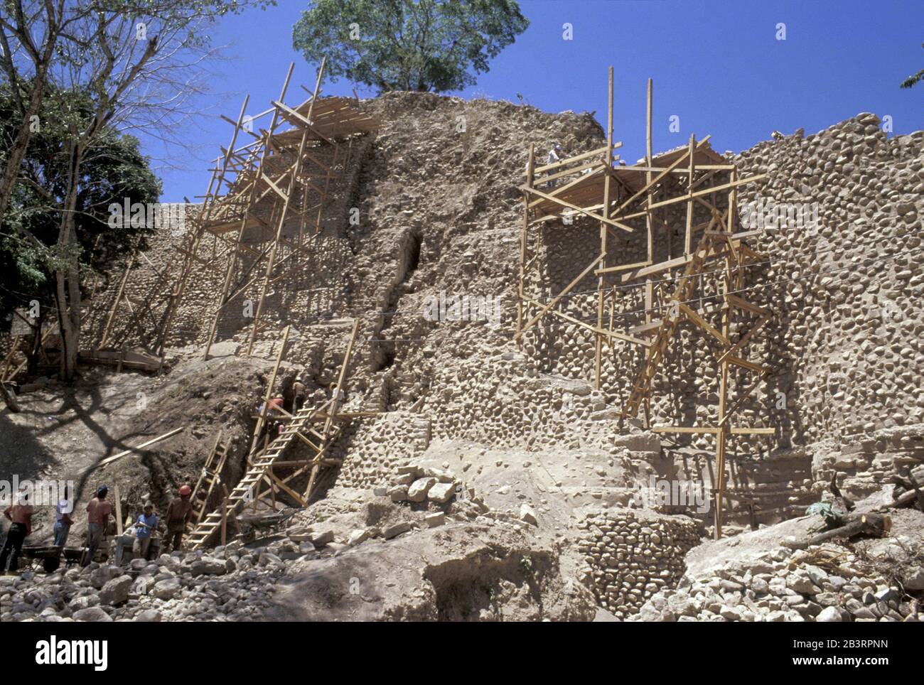 Copan, Honduras, September 1993: Reconstruction of ruins in ancient ...