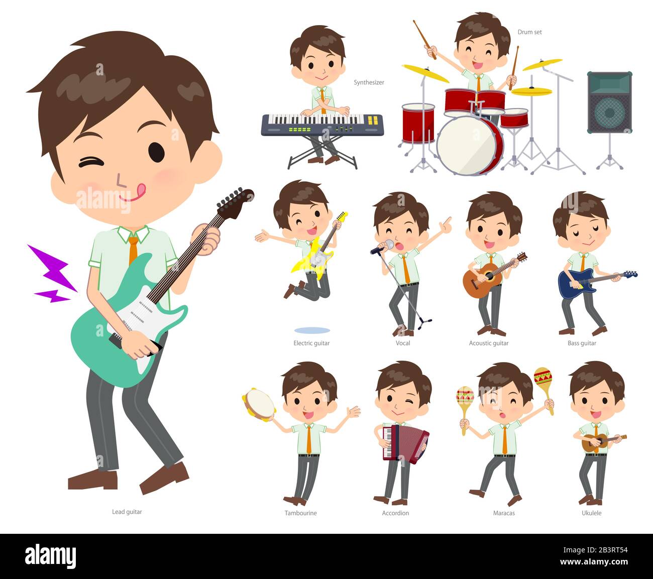 A set of school boy playing rock 'n' roll and pop music.There are also ...