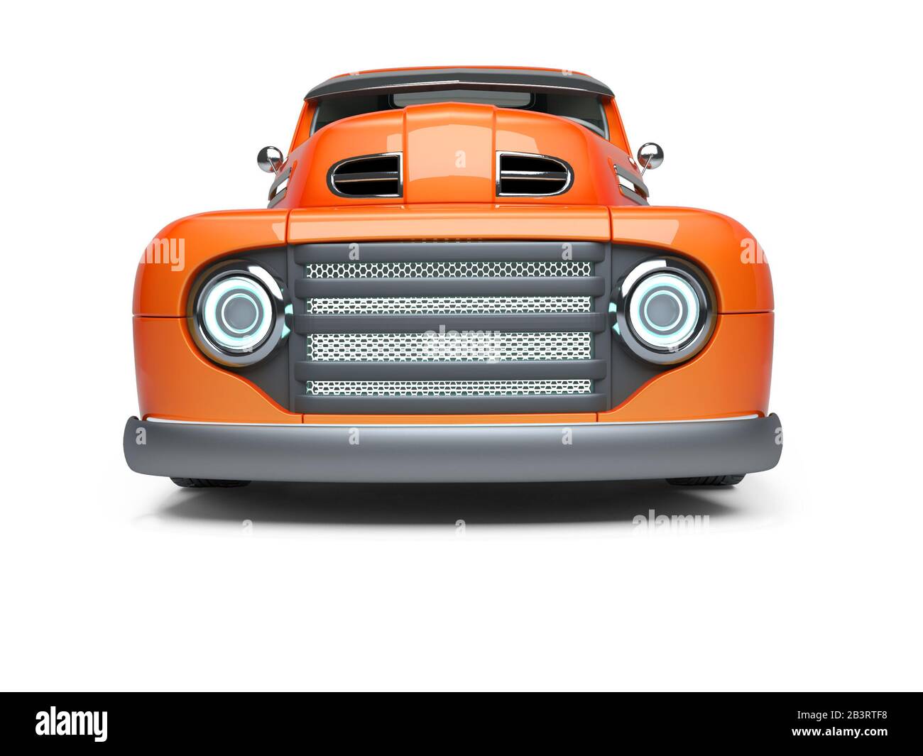 3D rendering orange electro car front view on white background with ...