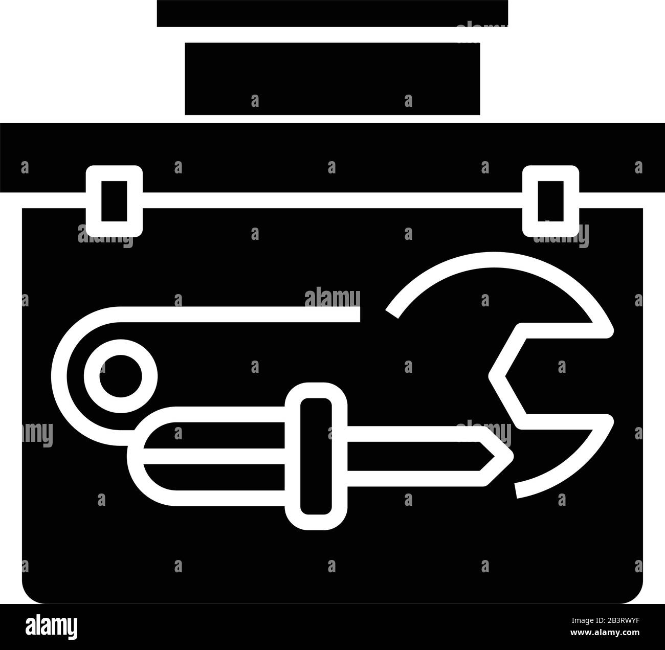 Repair equipment in case black icon, concept illustration, vector flat ...