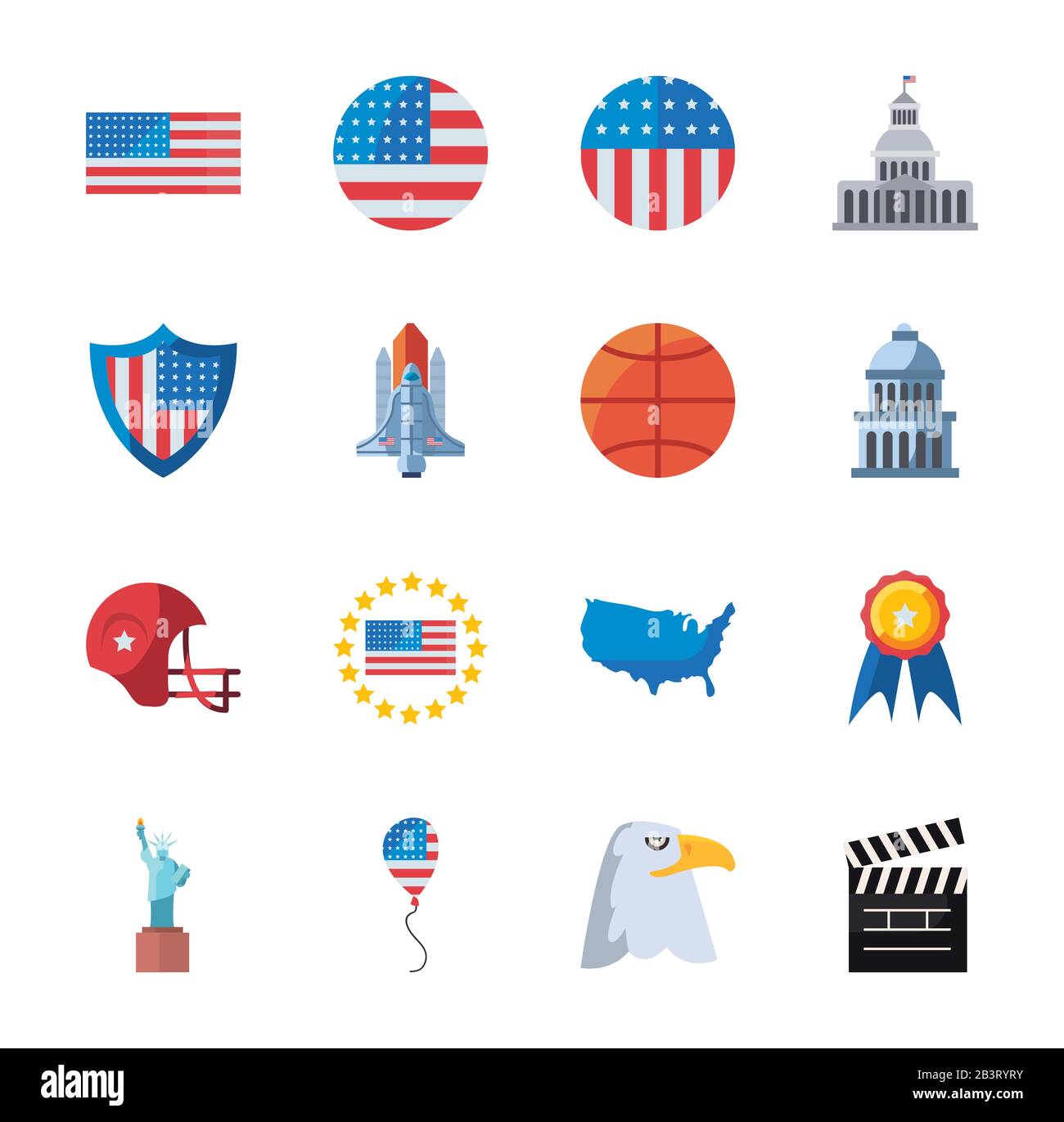 Usa fill style icon set design, United states america independence day ...