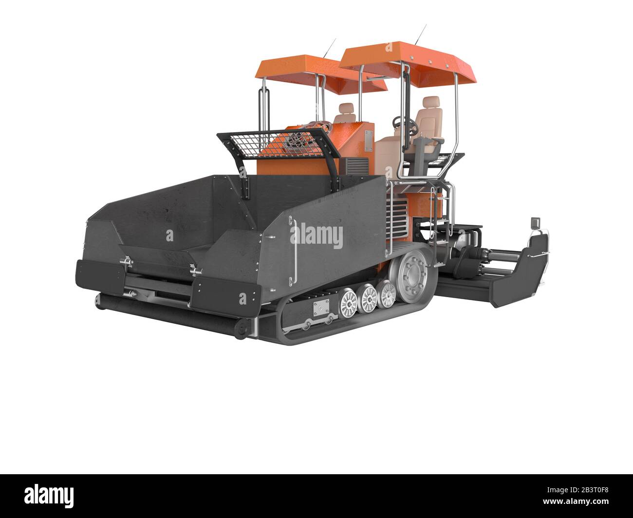 3D rendering orange paver machine isolated on white background no ...