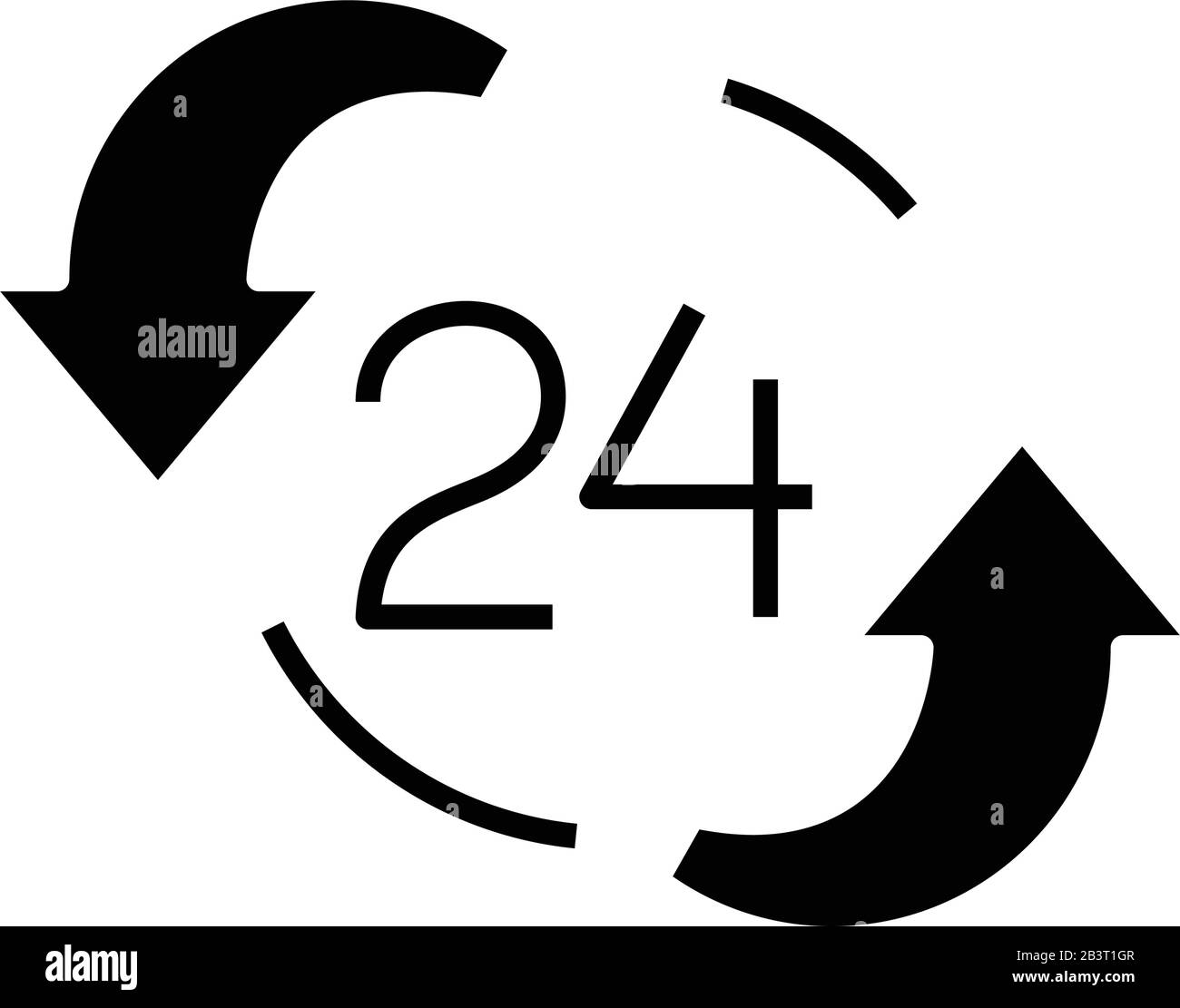 Round the clock work black icon, concept illustration, vector flat ...