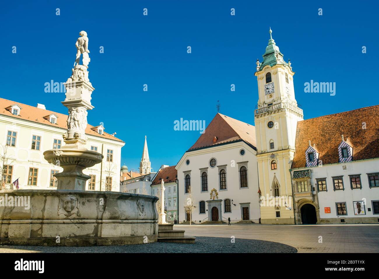 Bratislava, Slovakia. View of Bratislava main square with the city hall ...