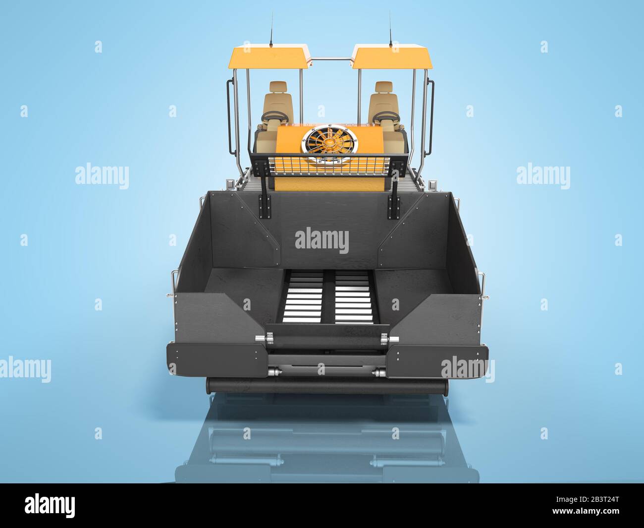 3D rendering paver machine front view on blue background with shadow ...