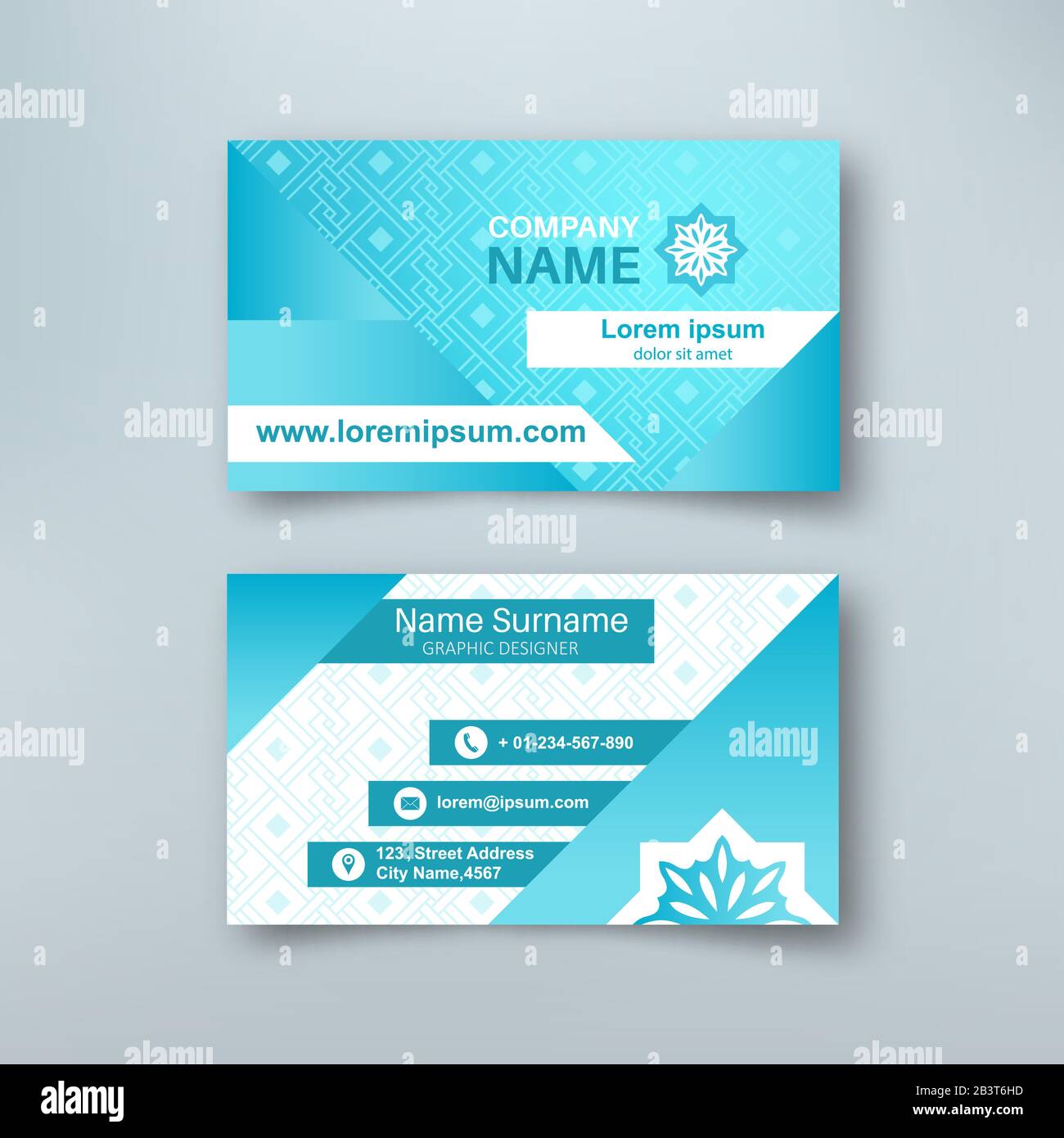 Template of the empty business card on a gray background. The card with ...
