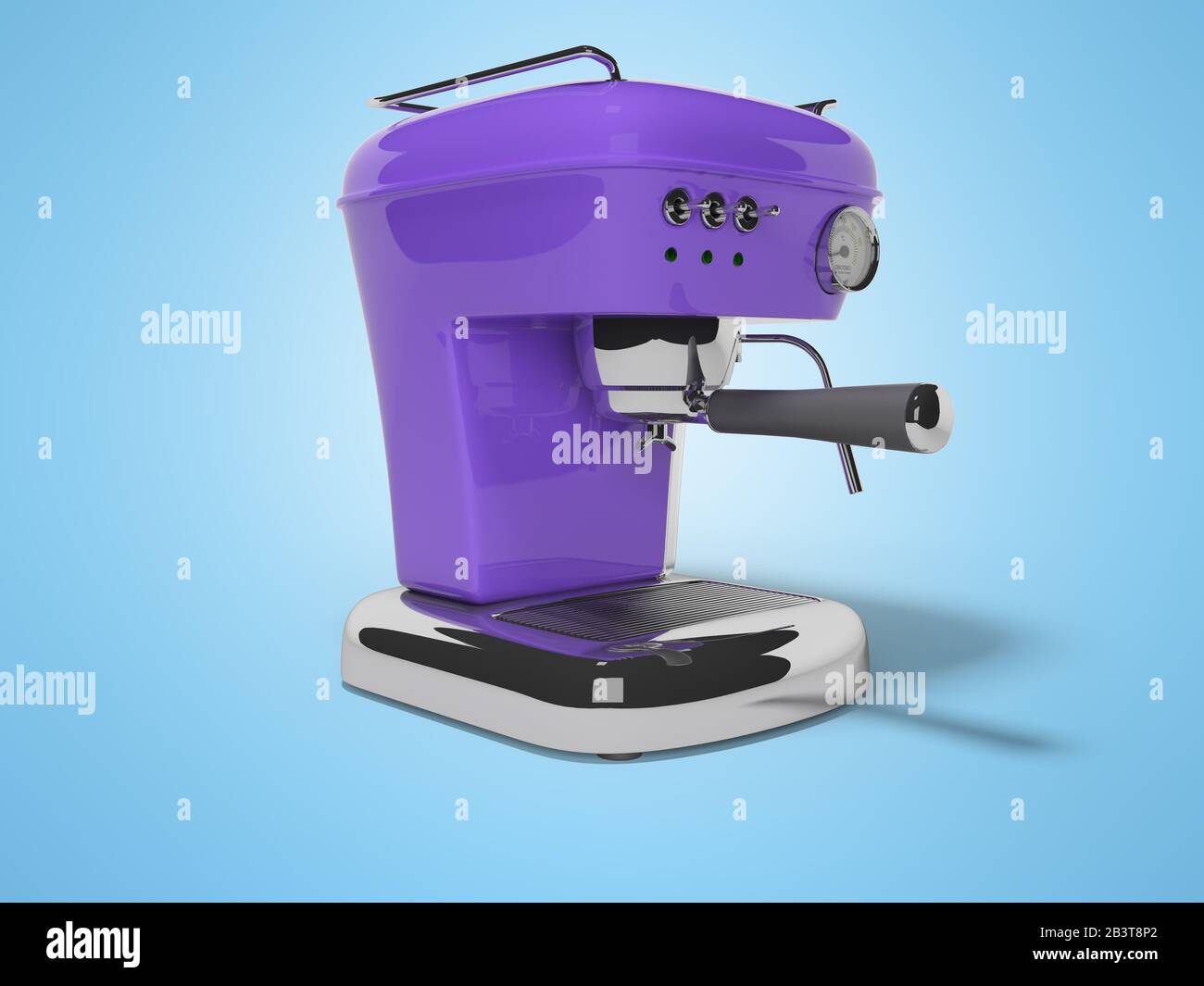 3D rendering purple drip coffee machine on blue background with shadow ...