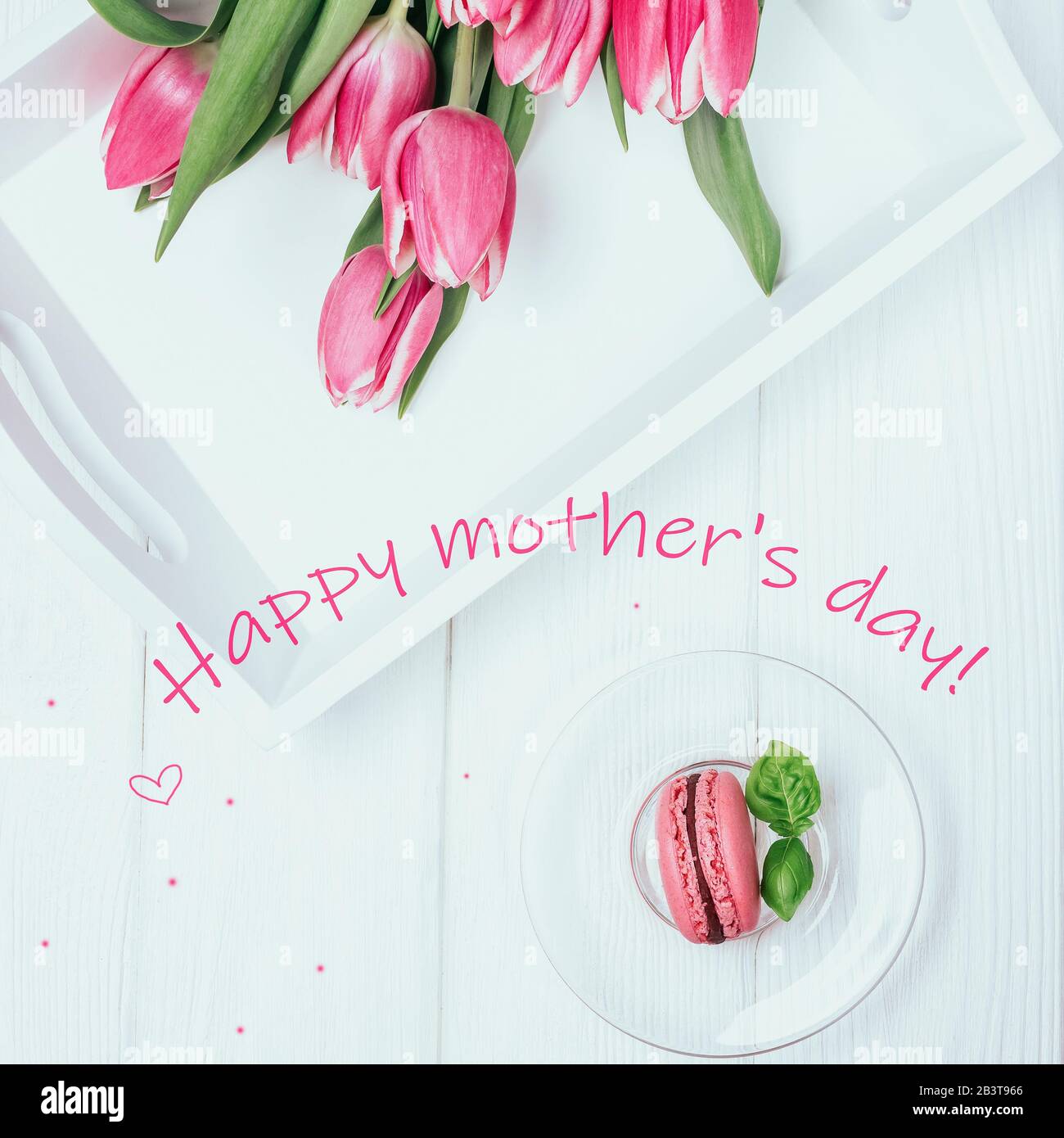 Happy mother's day greeting card. Pink spring tulips and raspberry ...