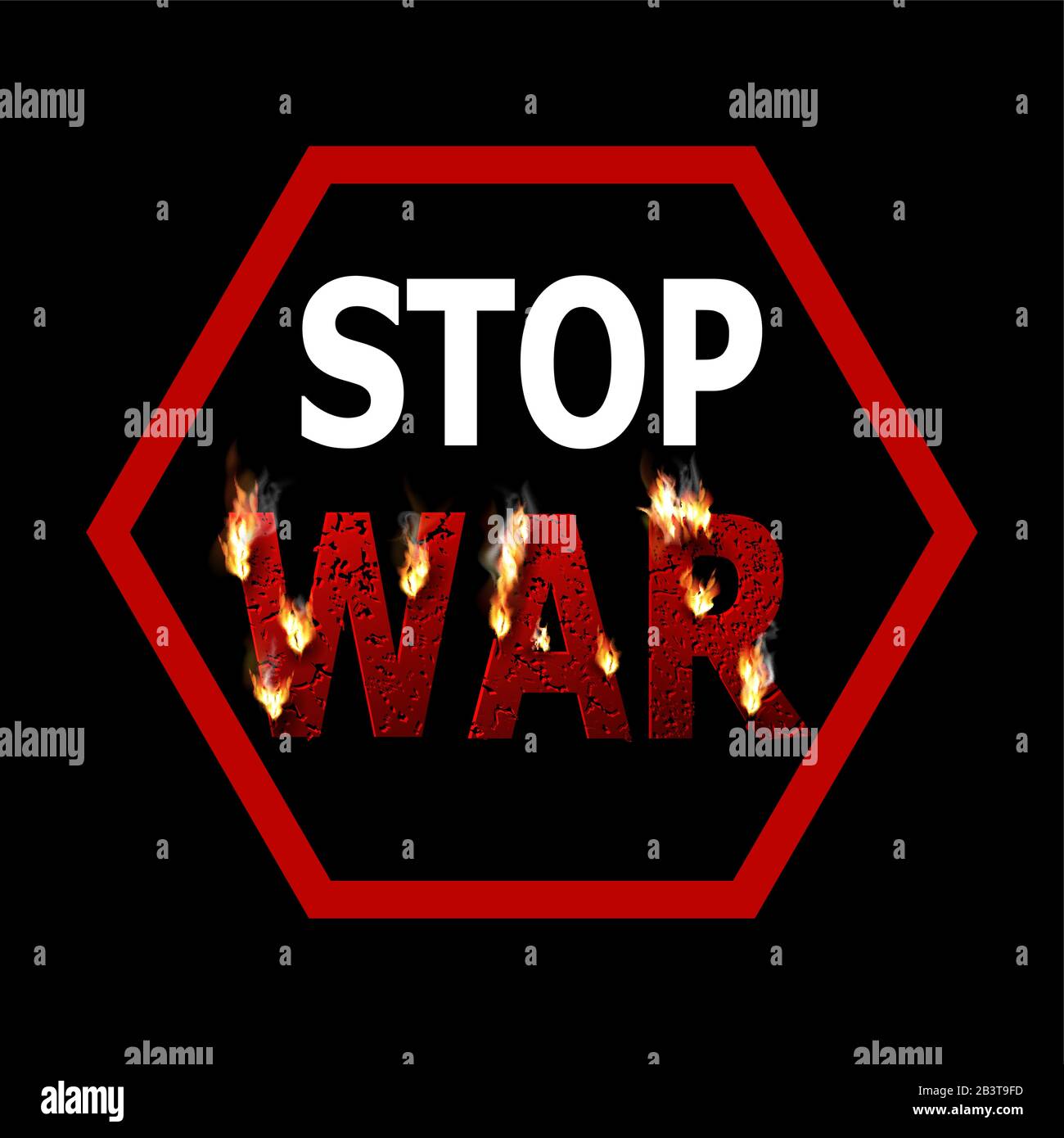 Sign of feet war. The burning word war punched by bullets. Concept of ...