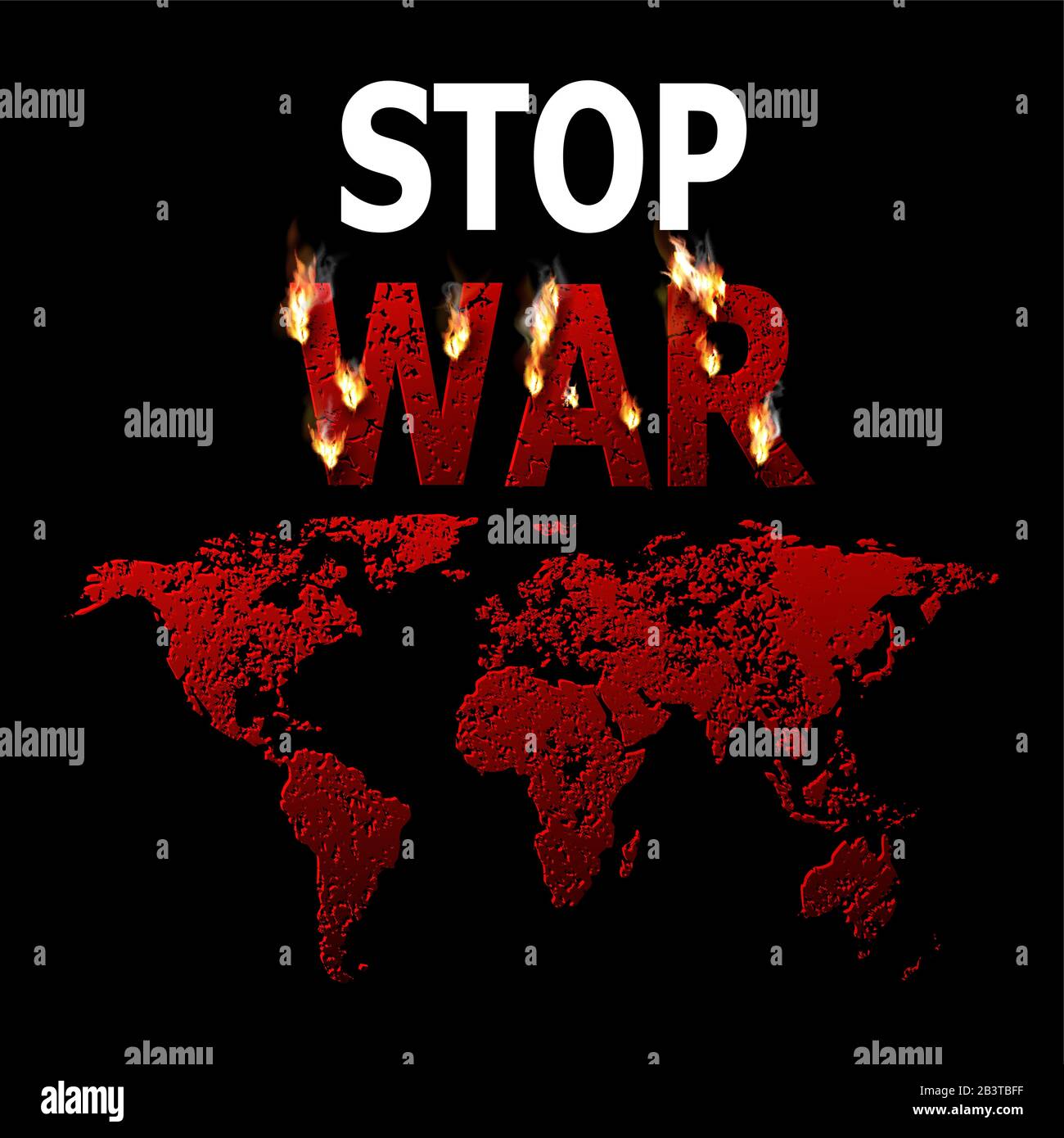 Stop war. The burning word. Concept of the ban of military operations ...
