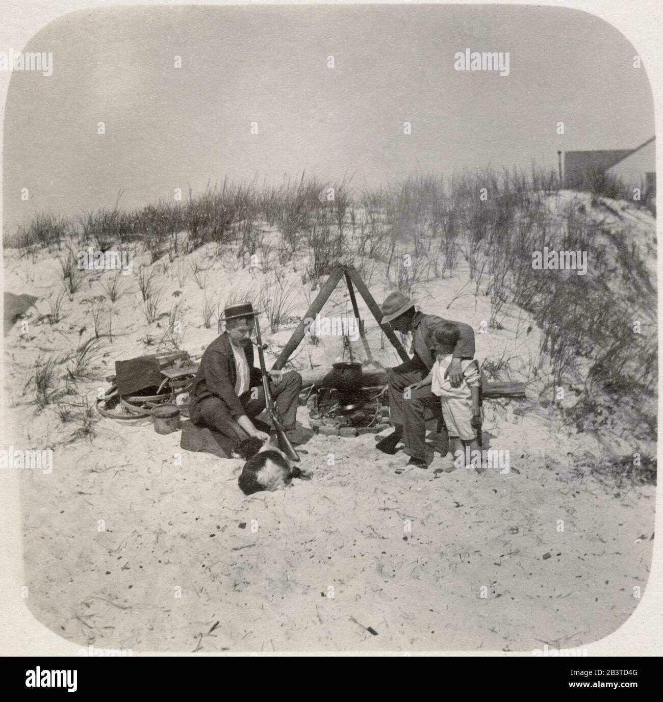 Antique 1898 photograph, Victorian men with shotgun and young boy at ...