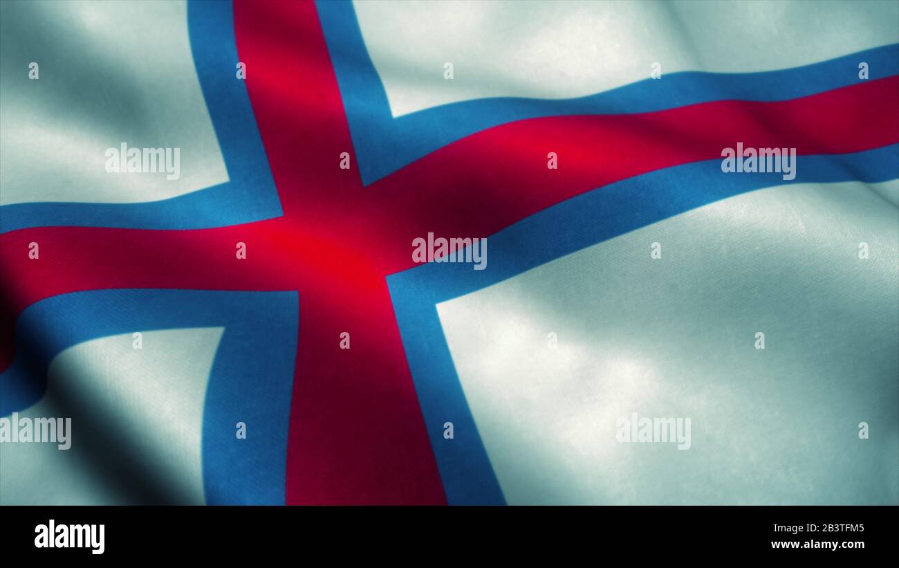 Faroe Islands flag waving in the wind. National flag of Faroe Islands. Sign of Faroe Islands. 3d ...
