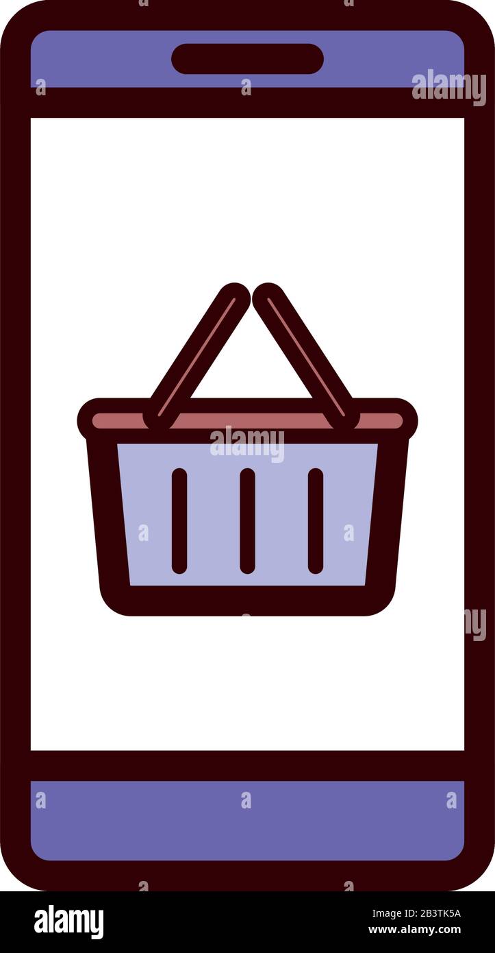 Isolated shopping basket inside smartphone line and fill style icon ...