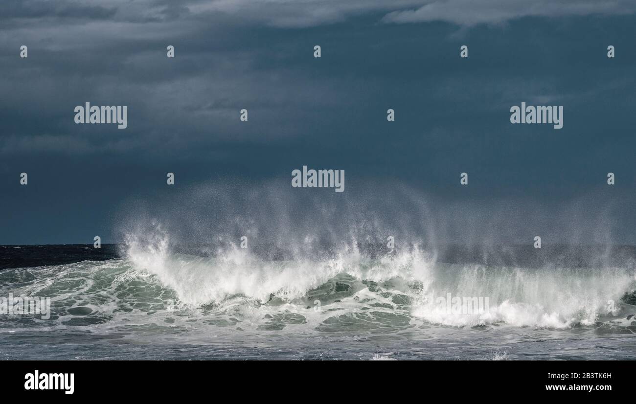 Seascape. Powerful ocean wave on the surface of the ocean. Wave breaks ...