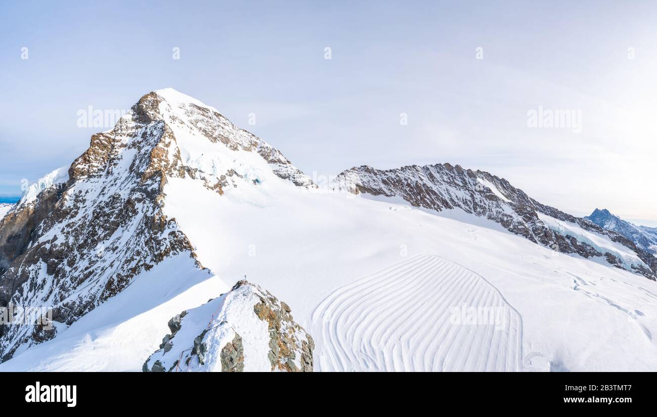 Panoramic view of Monch peak in Swiss Alps in the winter, Switzerland ...