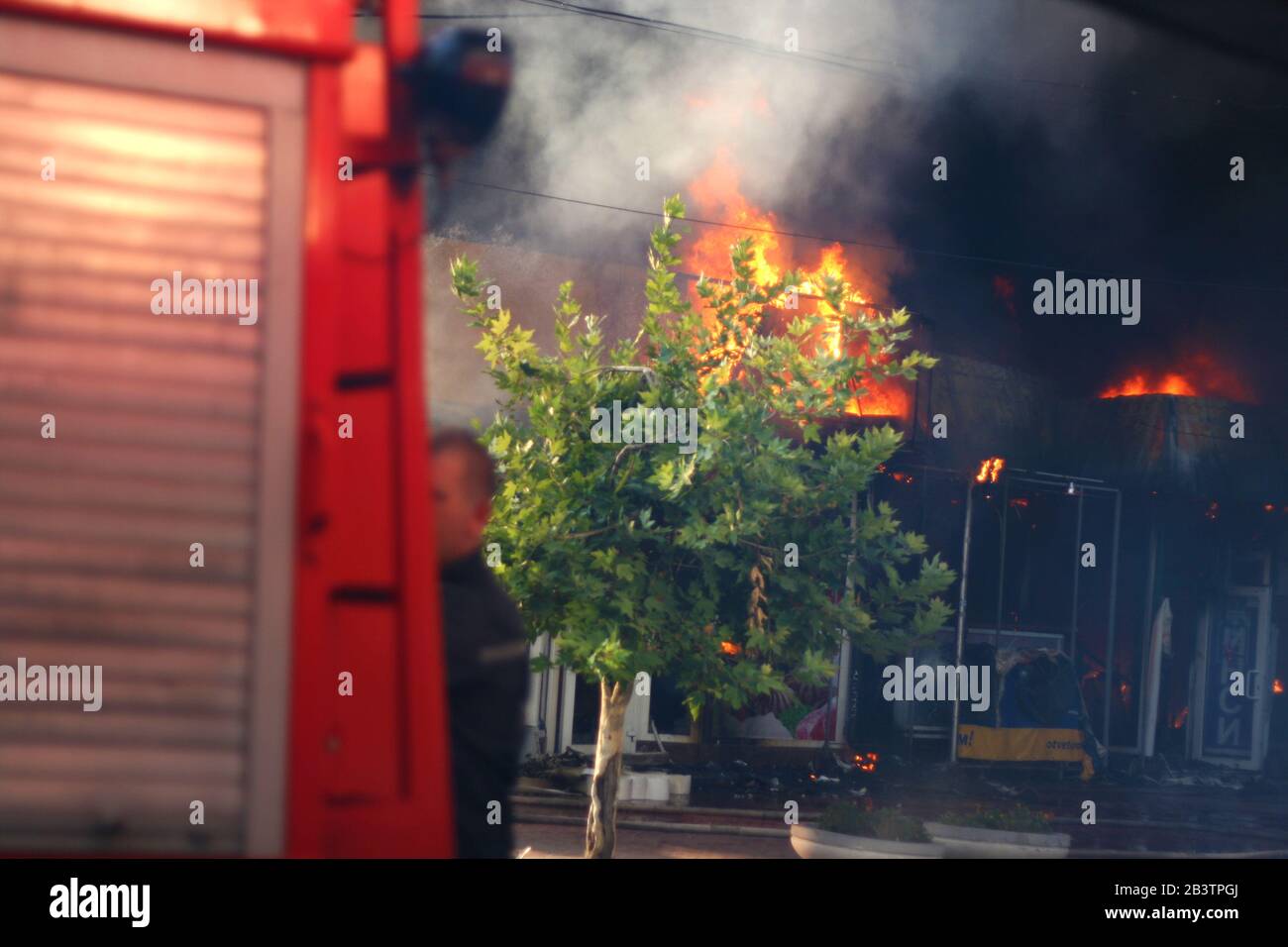 The fire brigade came to the fire call. Firefighters Work Concept Stock ...