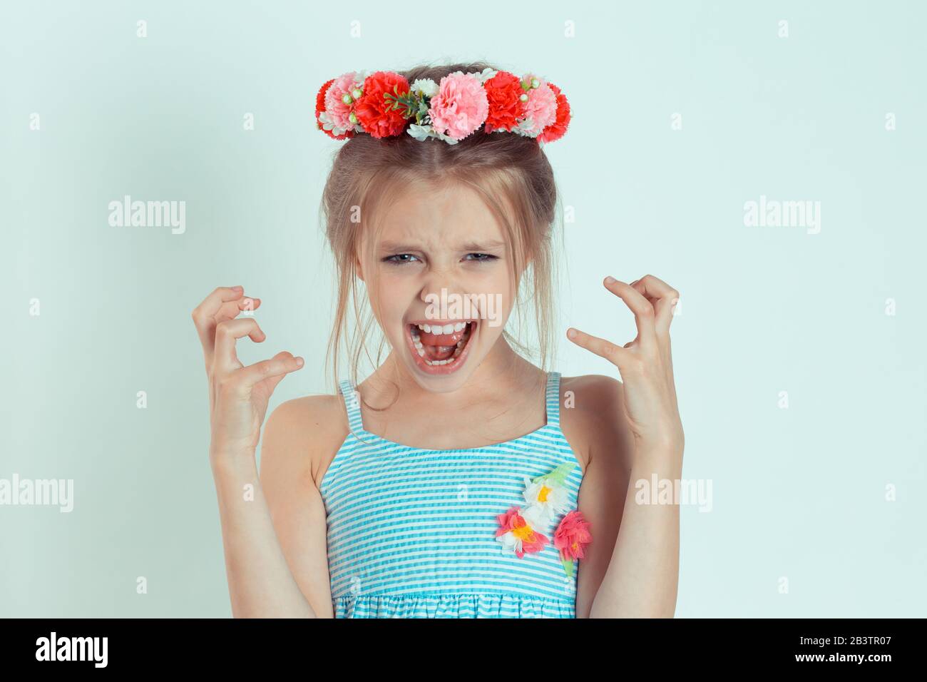 Frustrated. Close up very angry girl screaming in horror, grimace ...