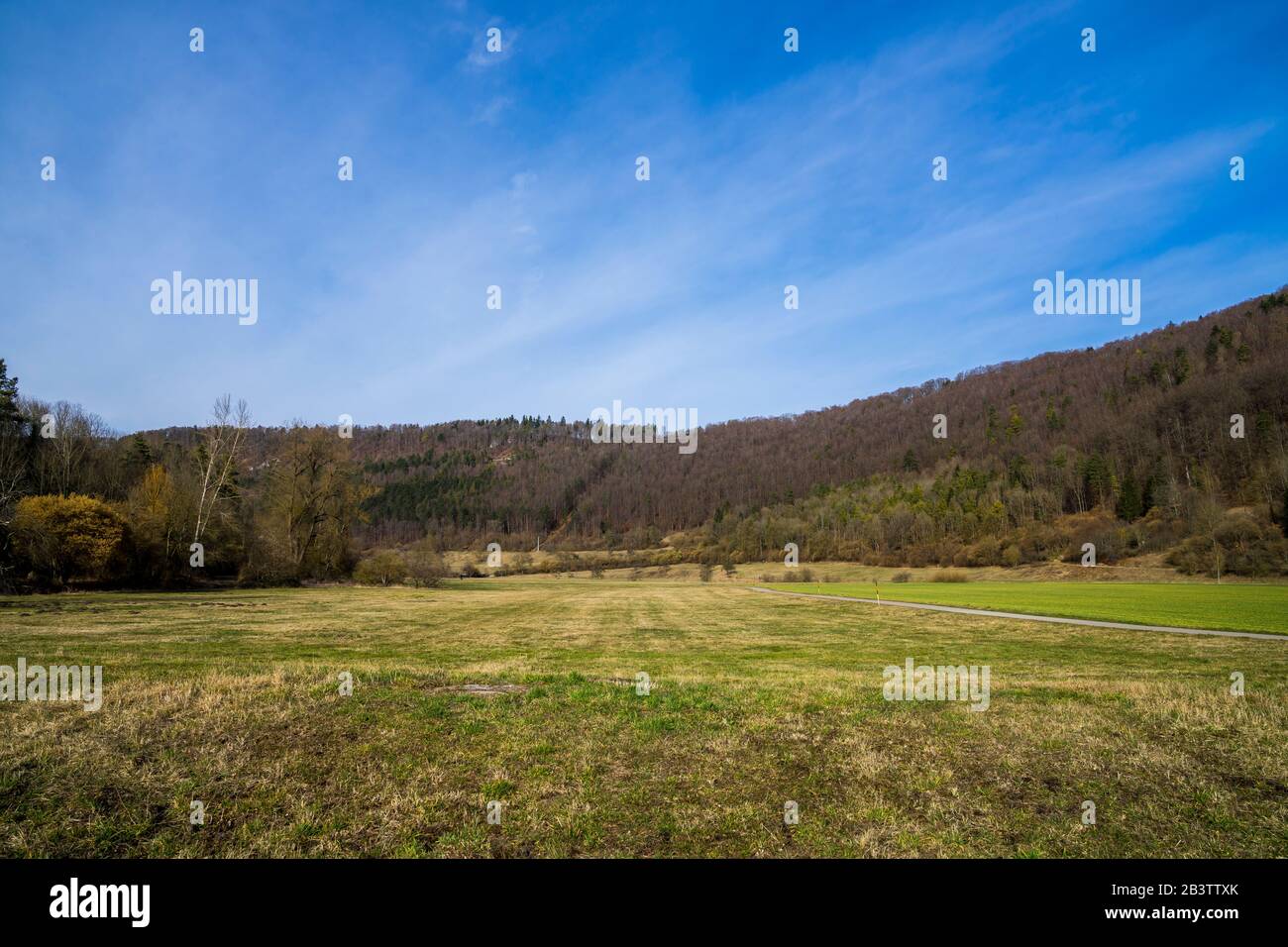 Germany, Beautiful untouched nature landscape of swabian alb with blue ...
