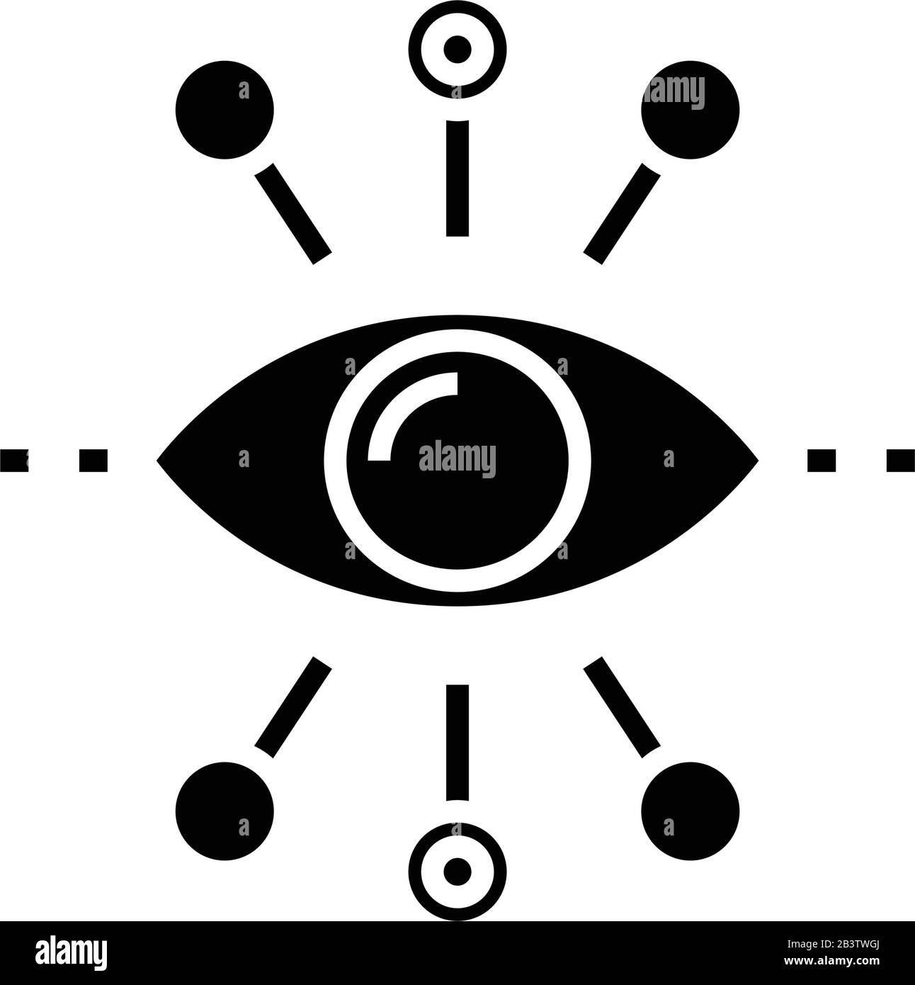 Searching eye black icon, concept illustration, vector flat symbol ...