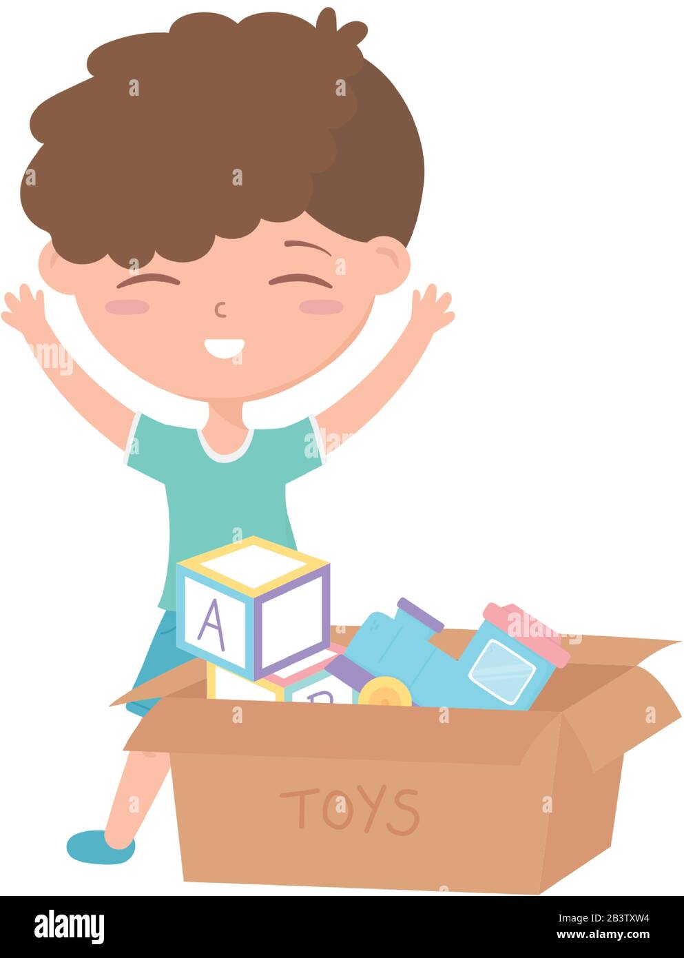 kids zone,cute little boy with filled box toys vector illustration ...