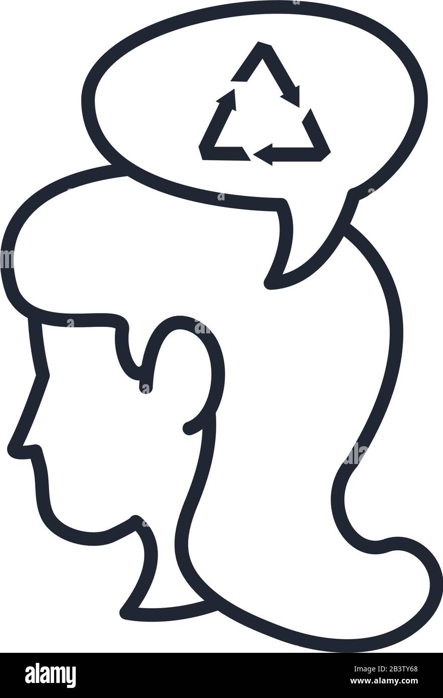 woman head with recycle symbol inside bubble line style icon design ...