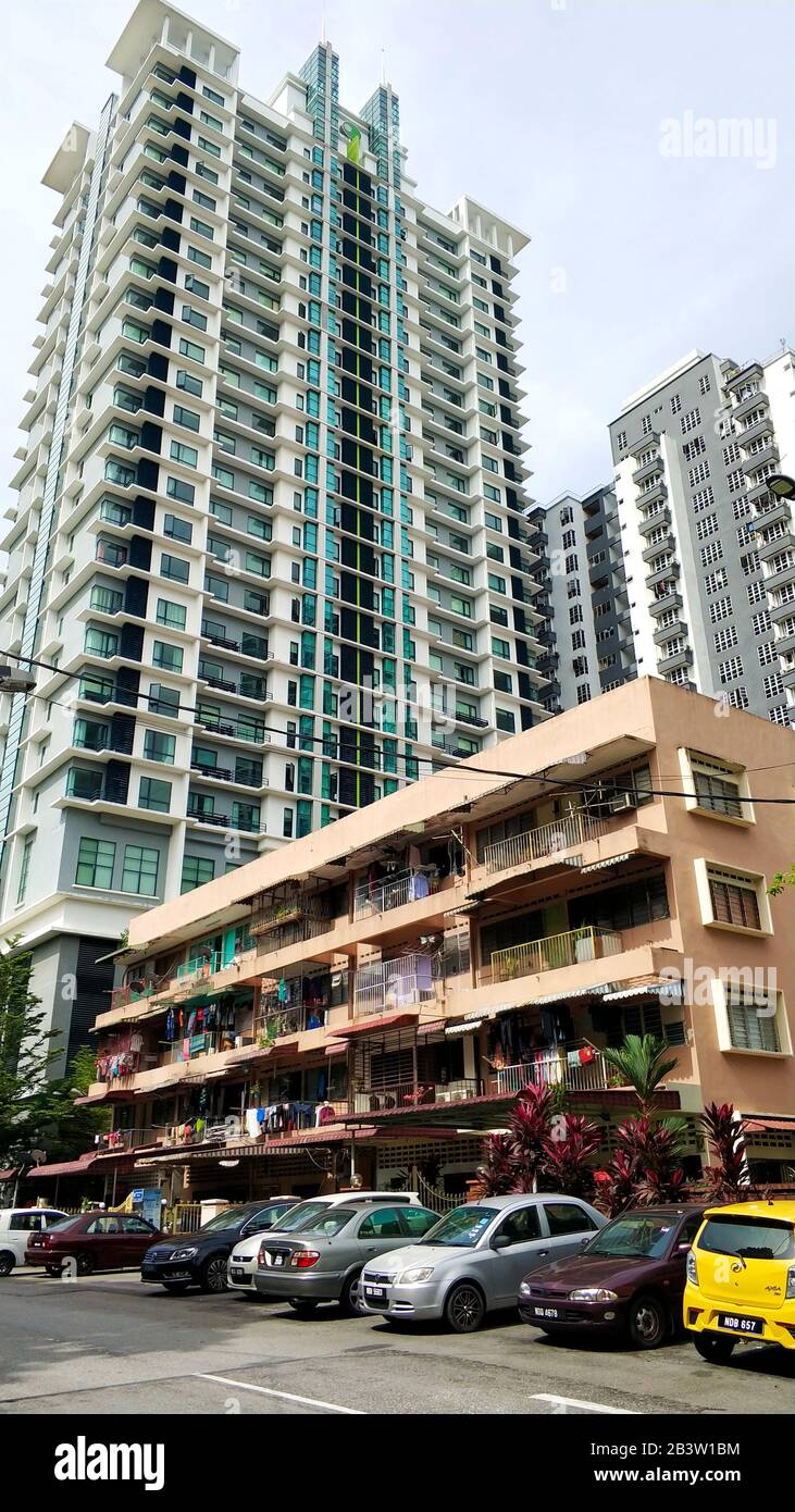 Asian town city streets environment. Old buildings among new Stock ...