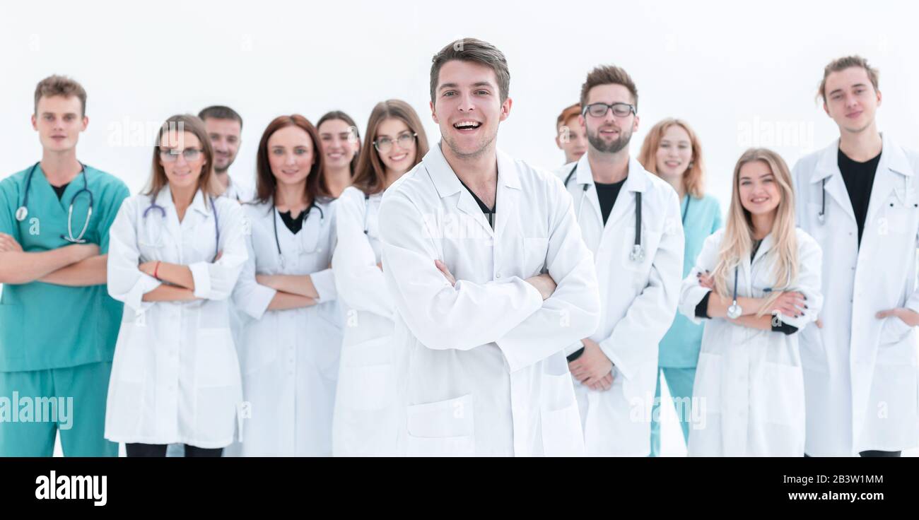 top view. a group of smiling doctors pointing at you Stock Photo - Alamy