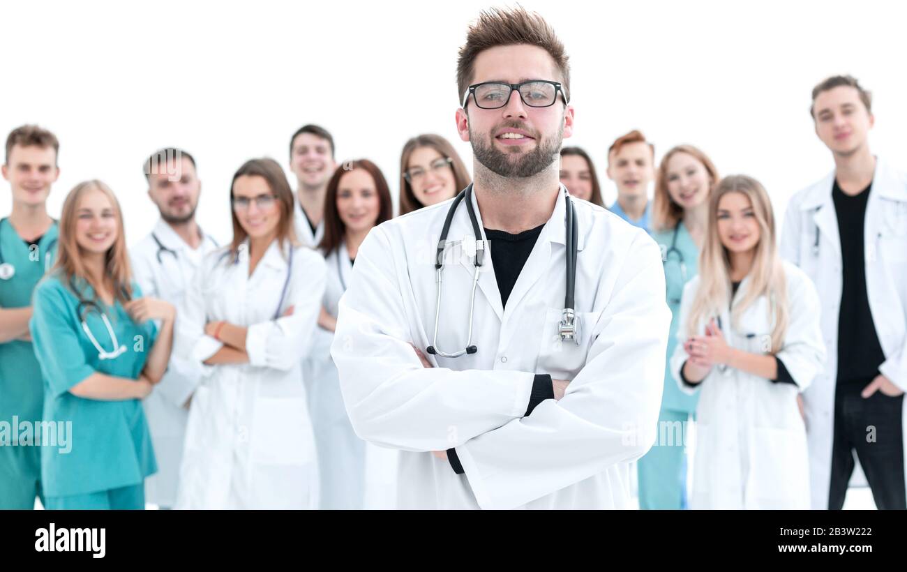 top view. a group of smiling doctors pointing at you Stock Photo - Alamy
