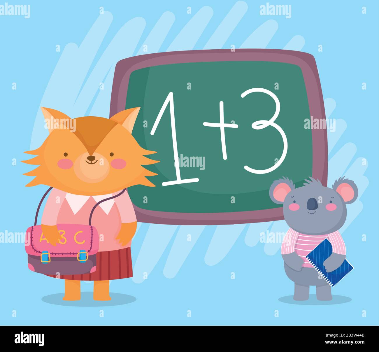 back to school, fox and koala with book bag chalkboard vector ...