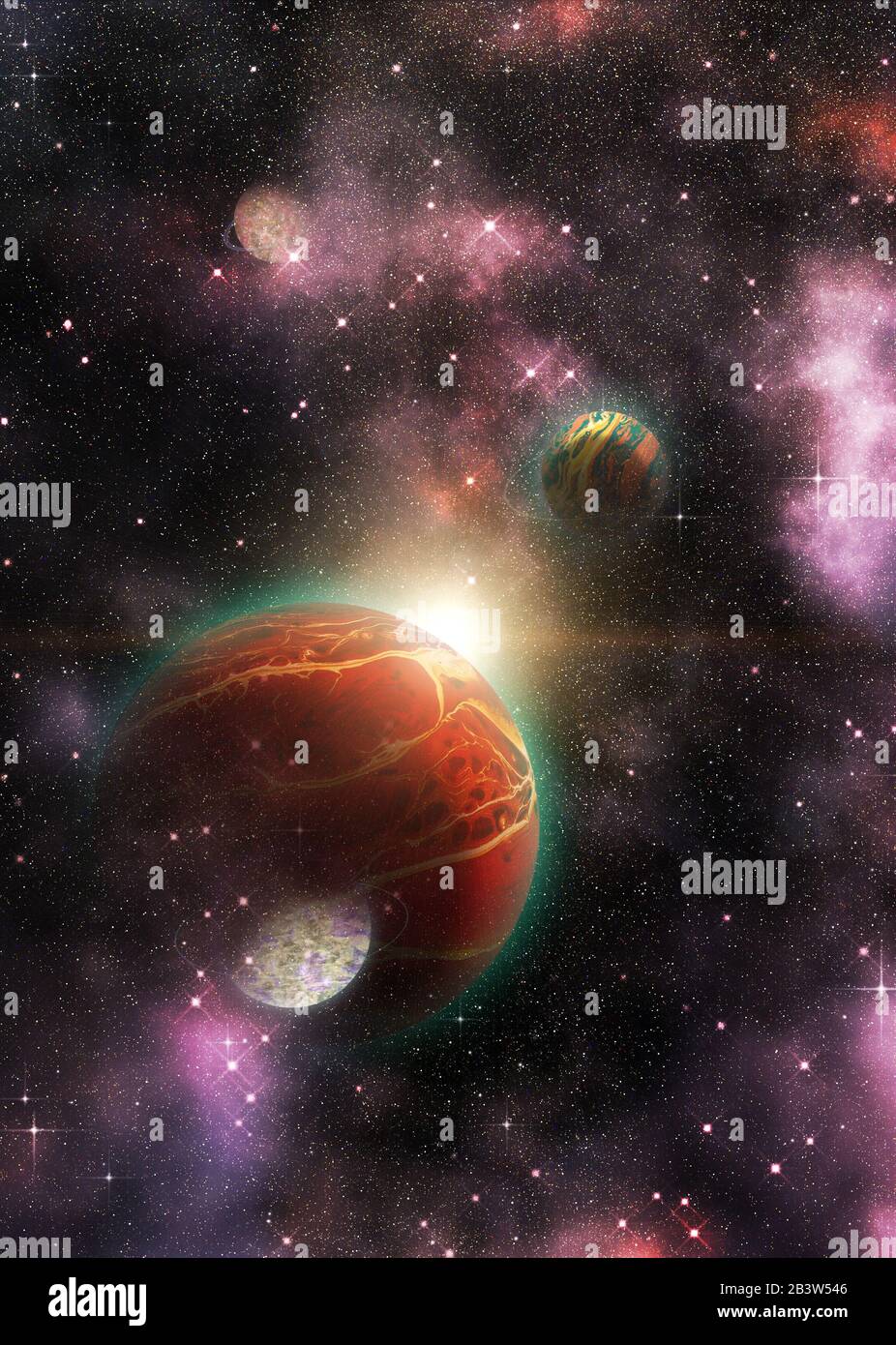 Abstract alien planet in outer space with stars, 3d illustration Stock ...