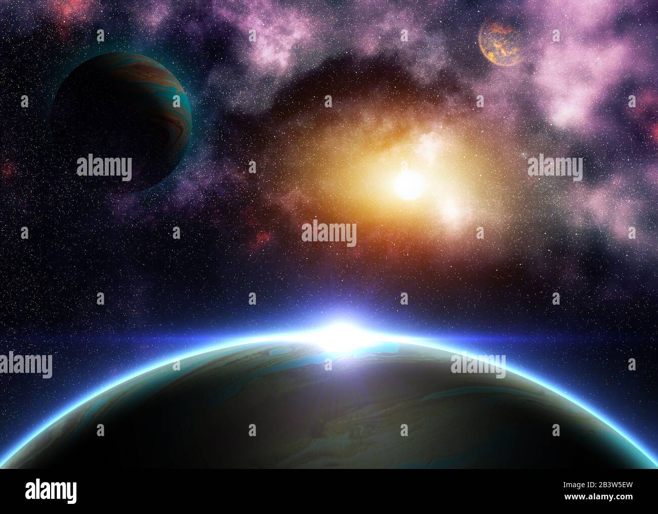 Abstract alien planet in outer space with stars, 3d illustration Stock ...