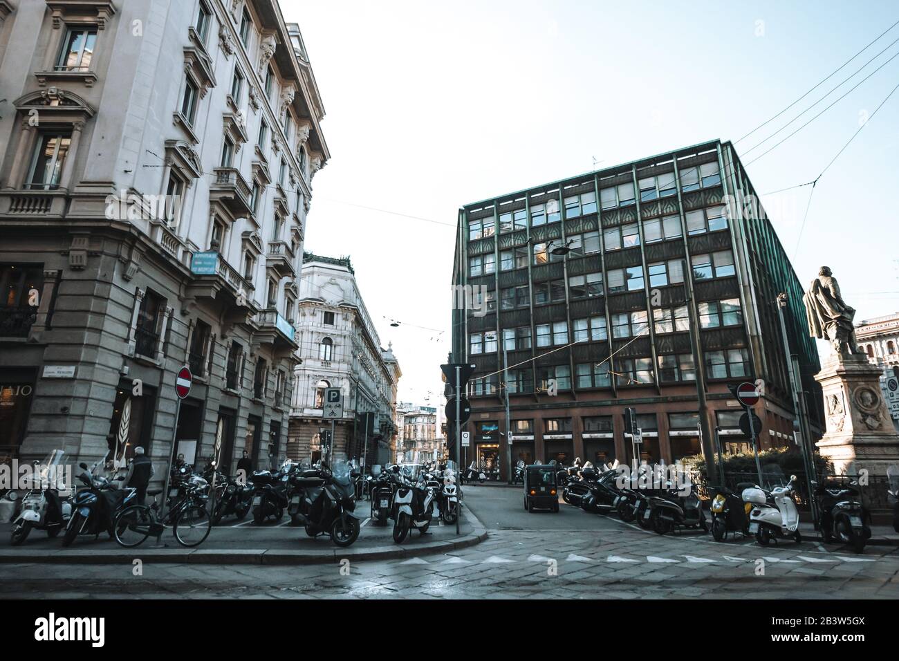 Milan, Italy - February 5, 2016: Street view of Via Giuseppe Mengoni ...