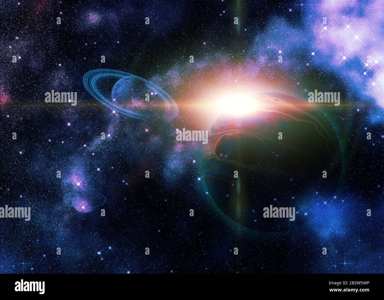 Abstract alien planet in outer space with stars, 3d illustration Stock ...