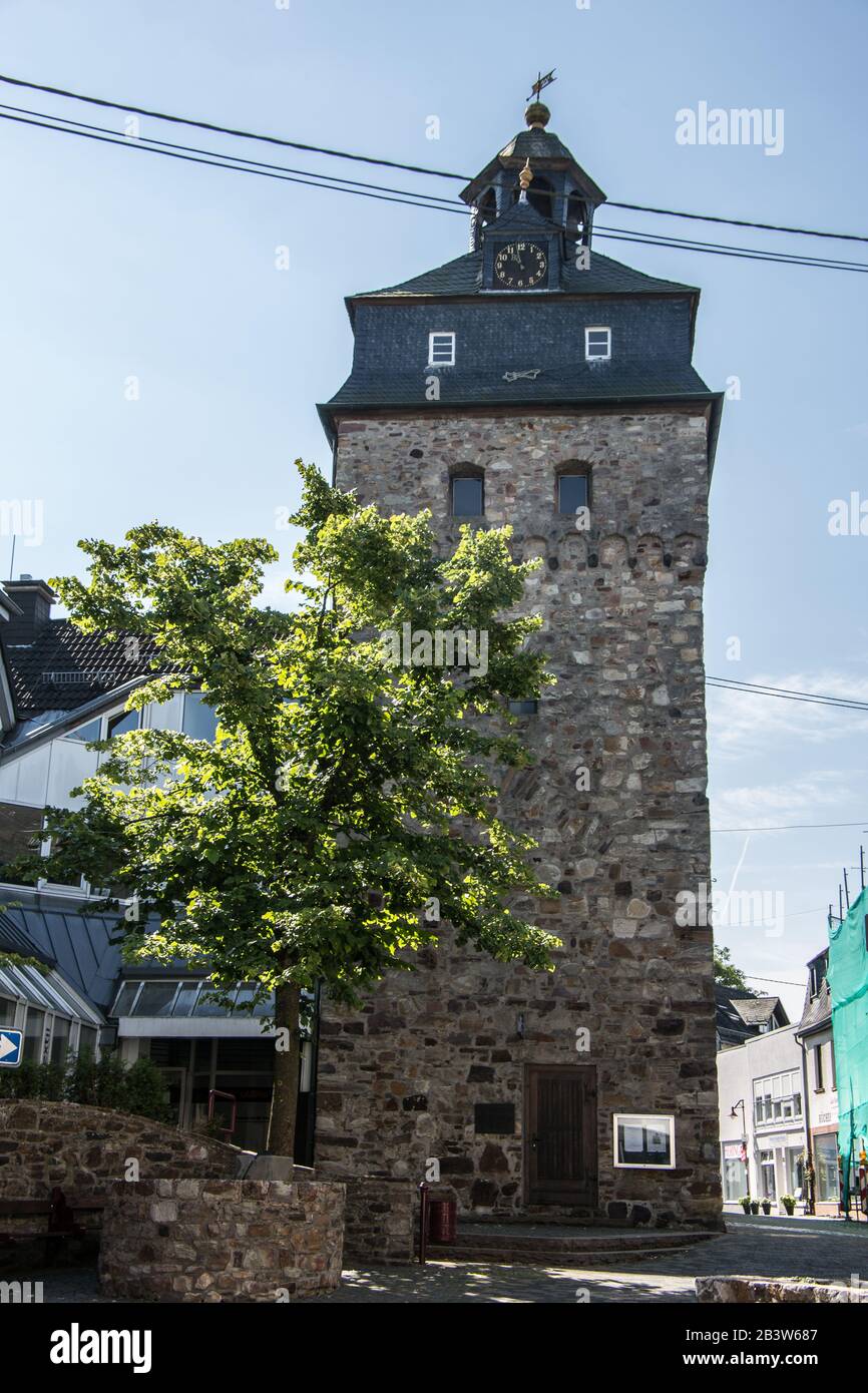 Clock tower in Dierdorf Westerwald Stock Photo - Alamy