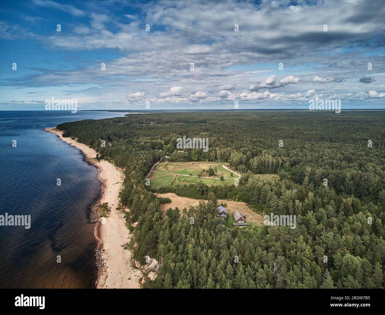 Aerial view of sandy beach and ocean with waves Stock Photo - Alamy