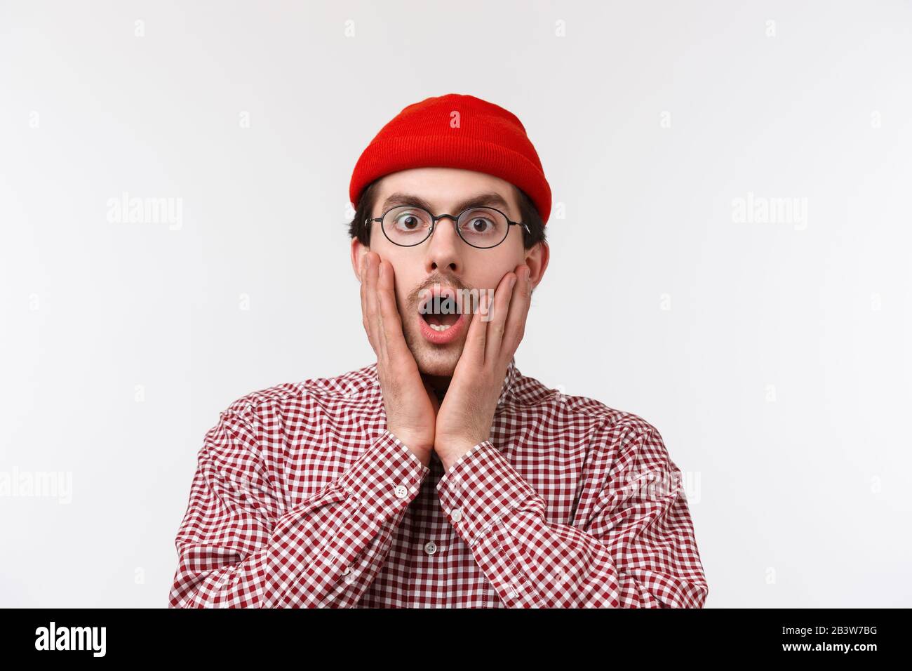 Shocked and speechless caucasian bearded guy react to terrible news ...