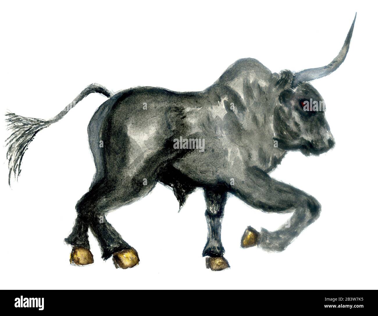 Watercolor illustration of black bull hand drawn design Stock Photo - Alamy