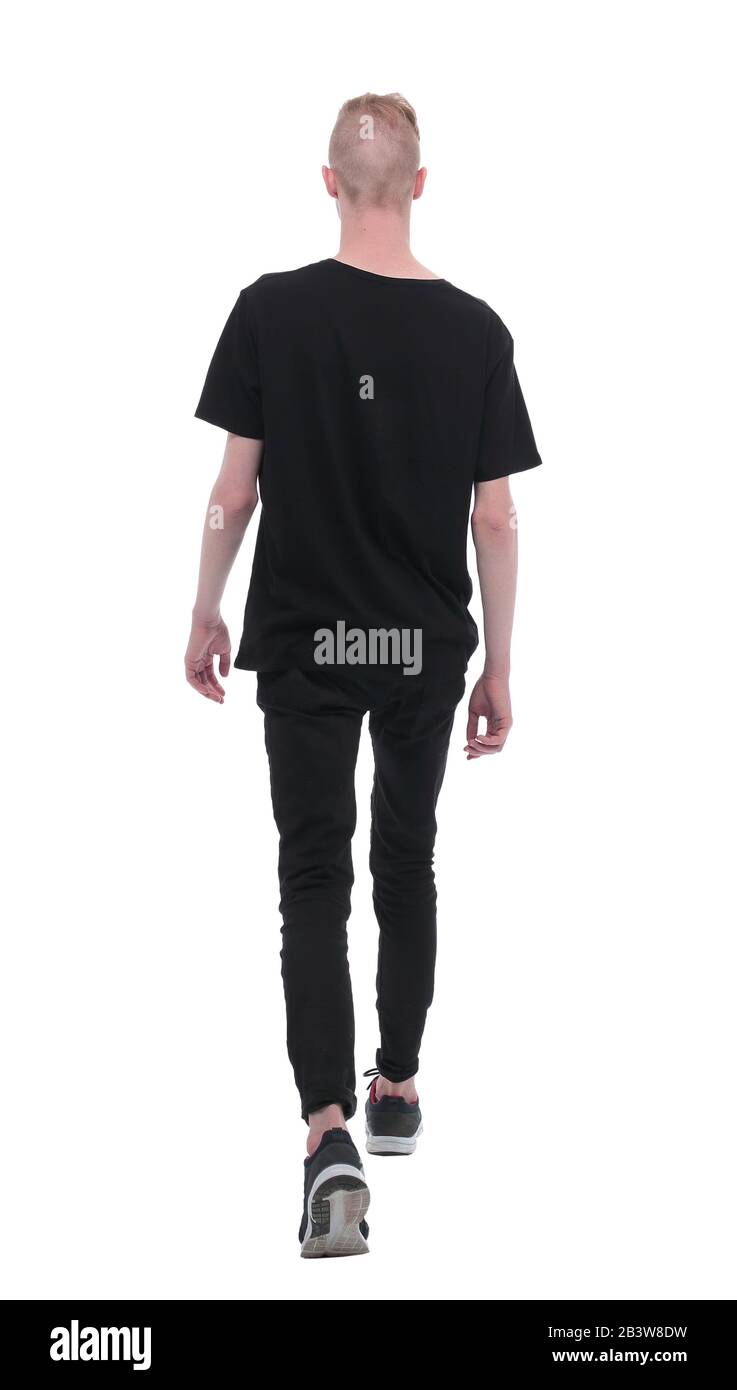 rear view. modern student guy moving forward Stock Photo - Alamy