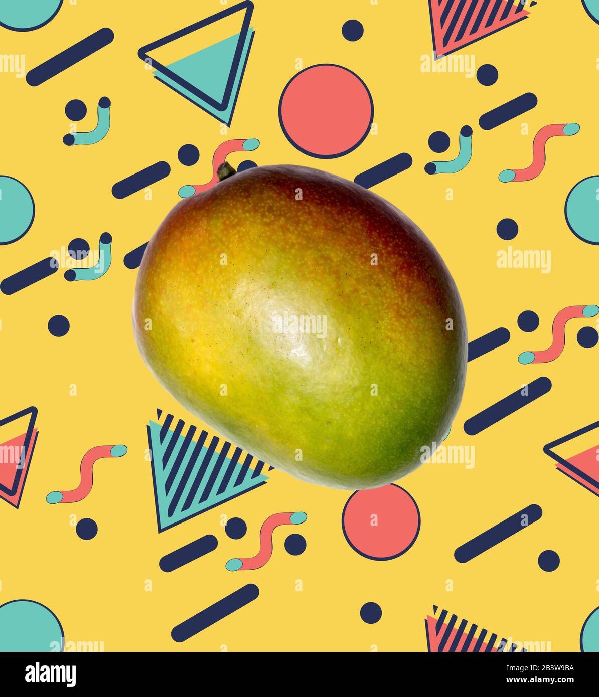 Retro style patterns with mango and colorful geometric elements design ...