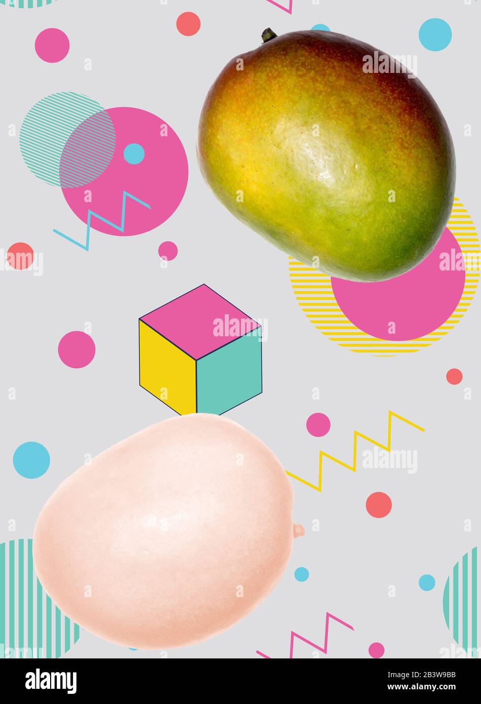 Retro style patterns with mango and colorful geometric elements design ...