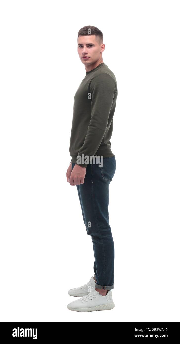 side view. a serious young man . isolated on white Stock Photo - Alamy