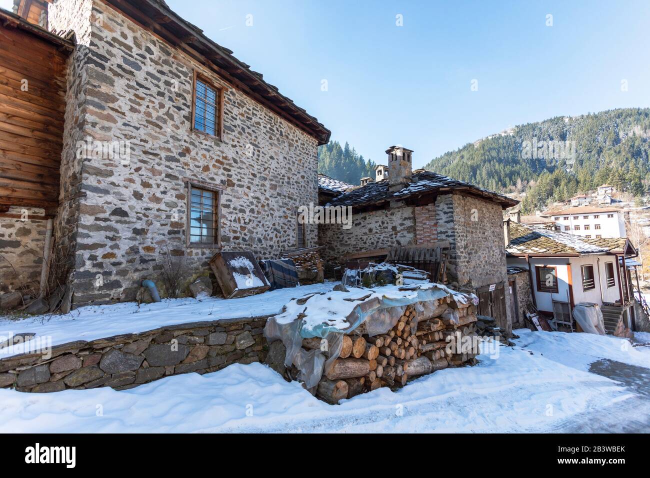 Shiroka Laka, Bulgaria - March 01, 2020: Old village houses in Rodopi ...