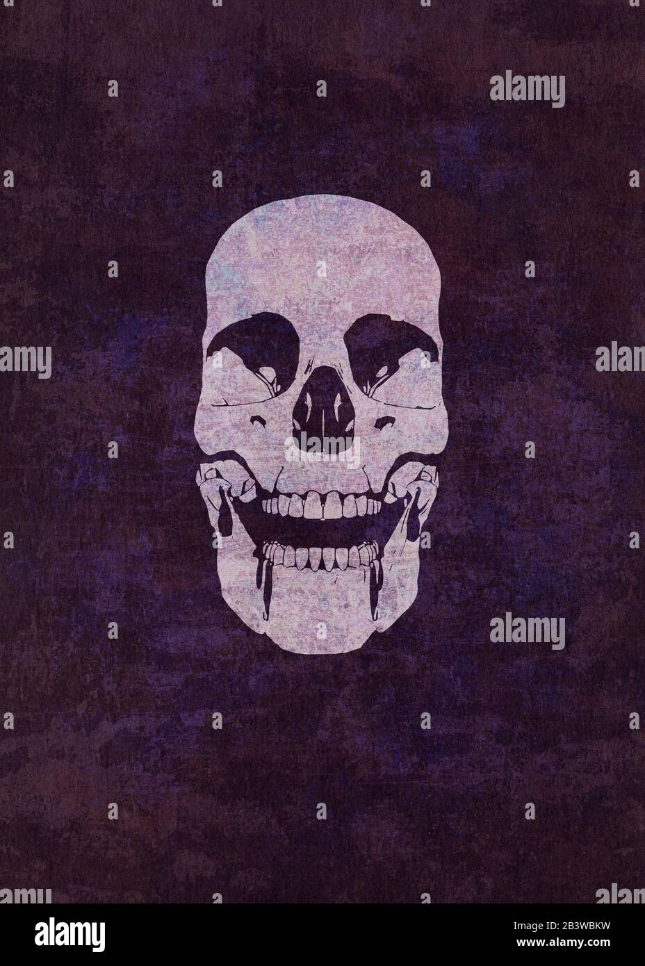 Grunge retro style illustration of human skull with hard texture ...