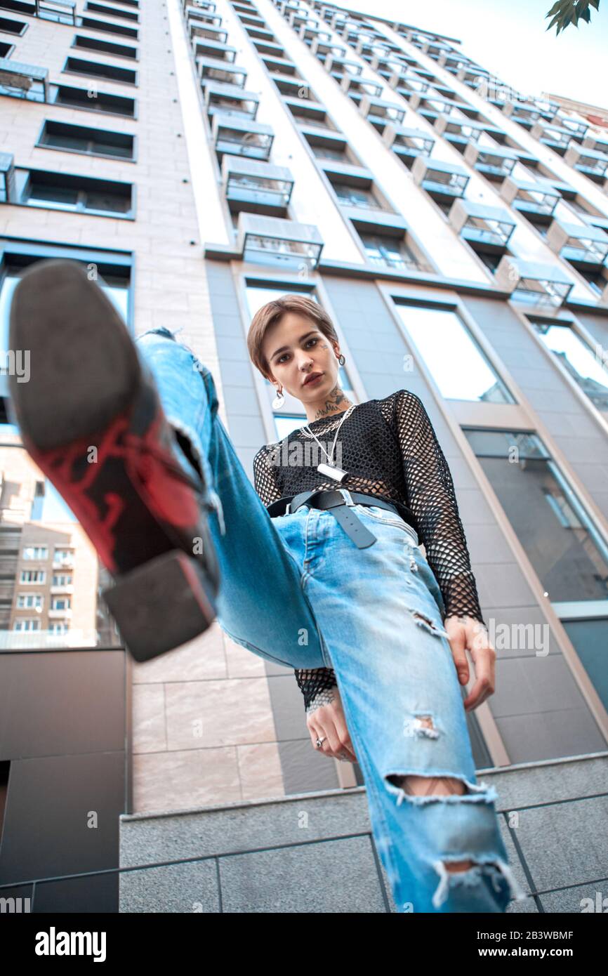 Woman kick leg up hi-res stock photography and images - Alamy